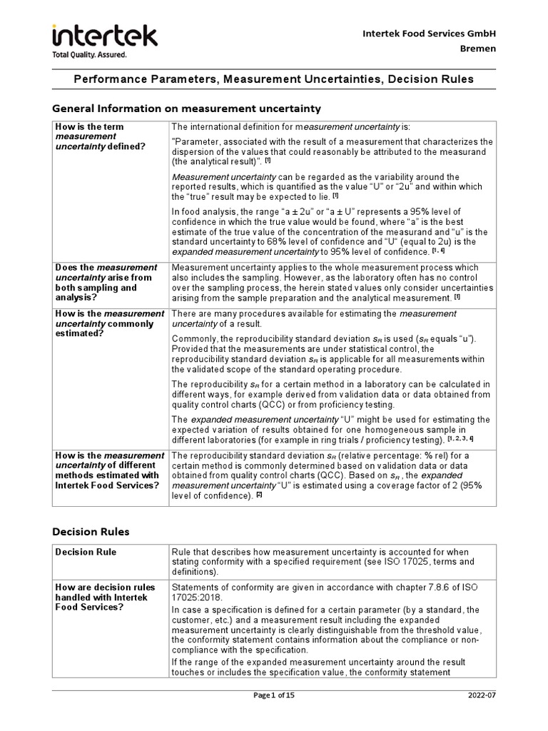 Intertek Food Services GmbH Performance Parameters and Measurement ...