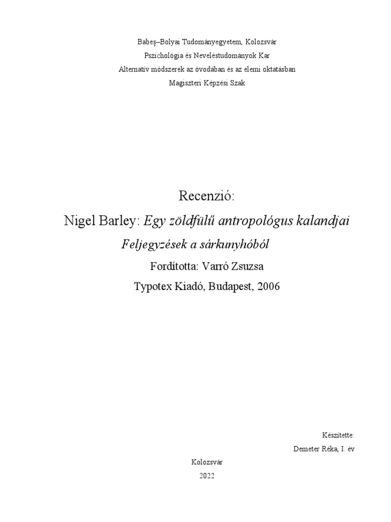 Demeter Reka Recenzio Didmest 1 | PDF