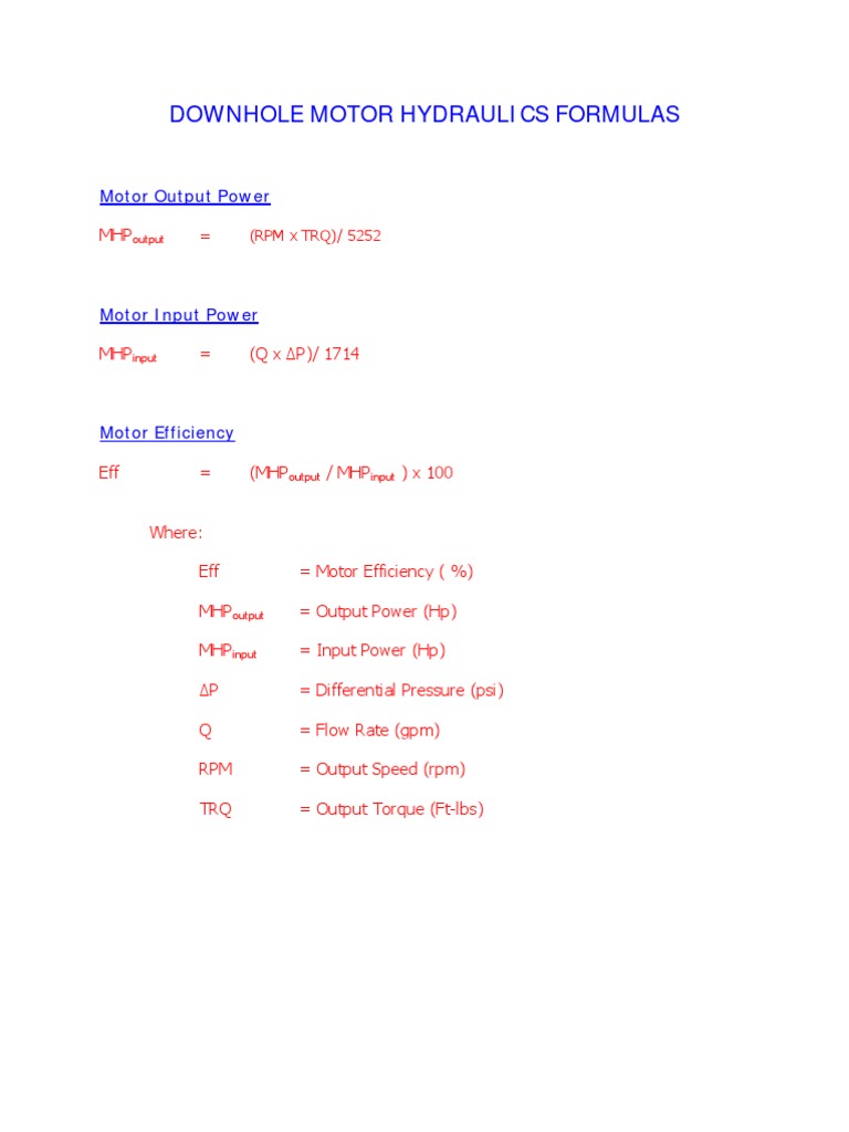 Hydraulic Motor Calculation Formulas | PDF
