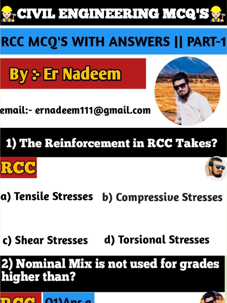 RCC MCQ'S Civil Engineering Part-1 | PDF