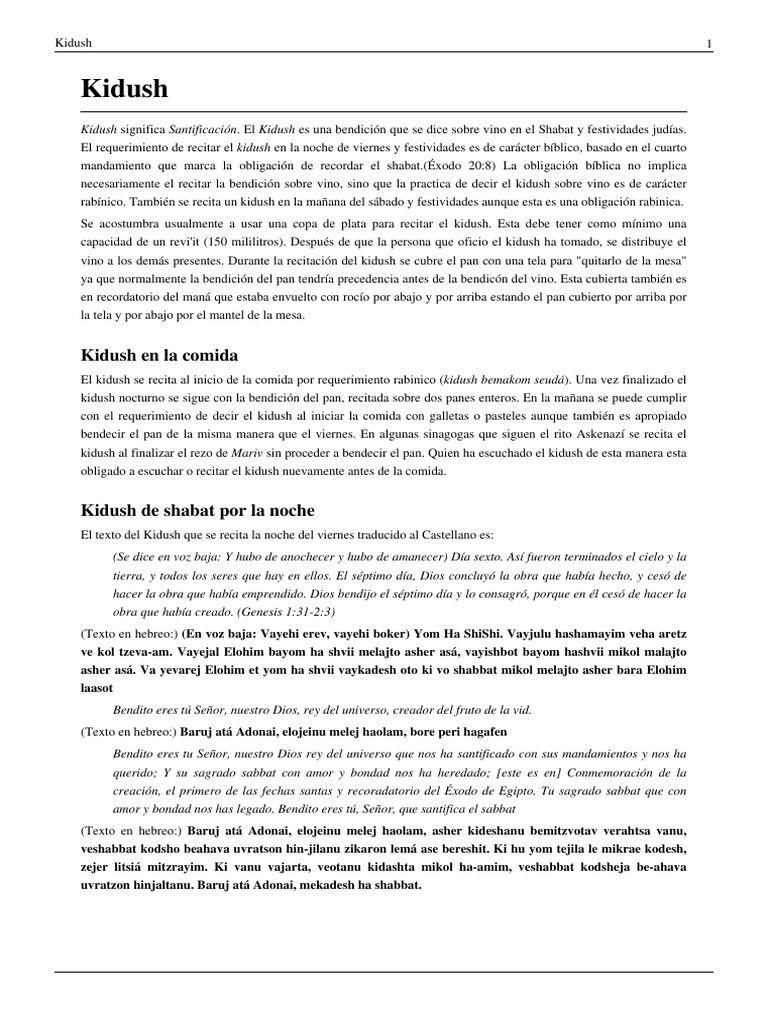 Kidush: Santificación en Shabat y Festividades | PDF | Textos Judios | Días santos judíos