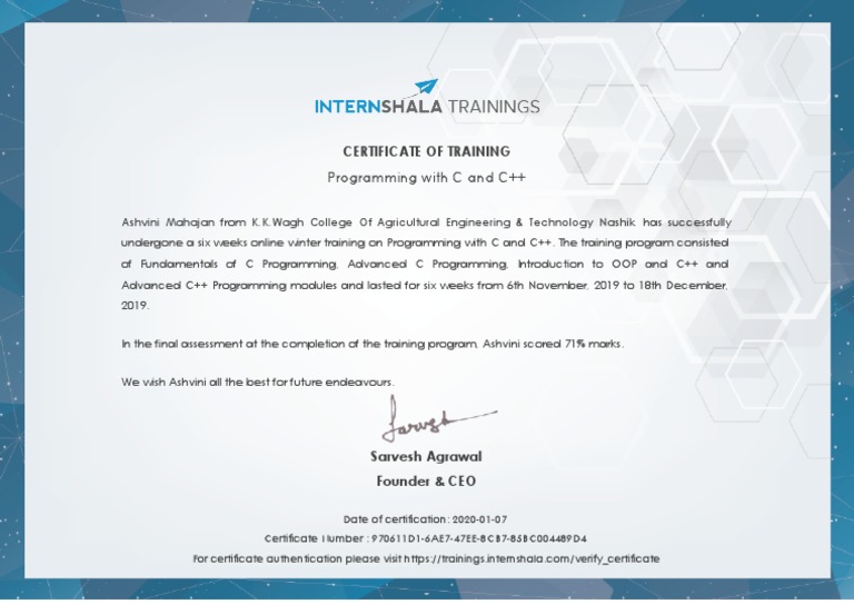 Programming With C And C Training Certificate Of Completion Pdf 