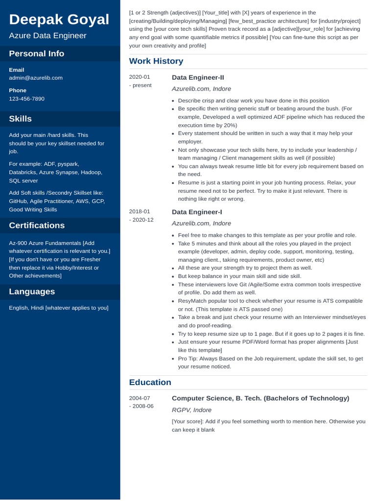 Data Engineer Resume Template Guide | PDF | Computing | Software ...