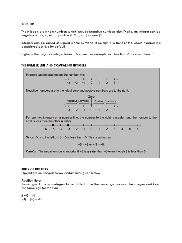 Integers and Rules of Integers | PDF | Teaching Methods & Materials