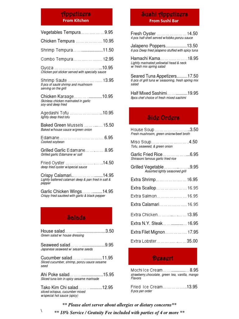 Samurai Menu | PDF | Sushi | Japanese Cuisine