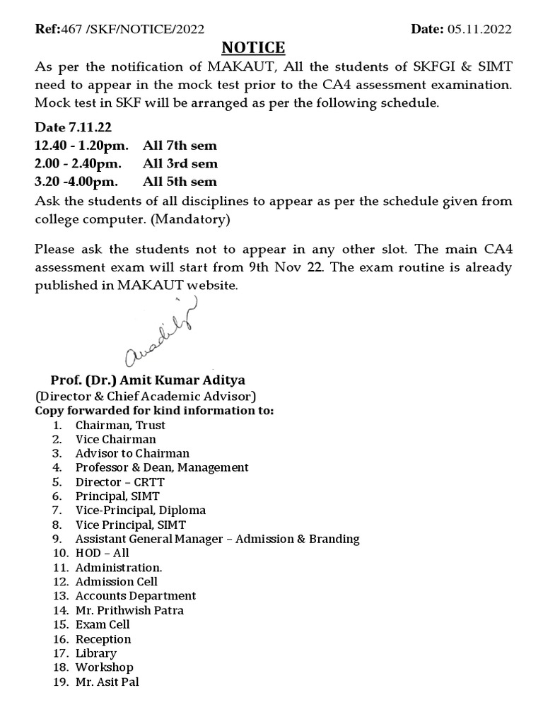 Mock Test Notice | PDF