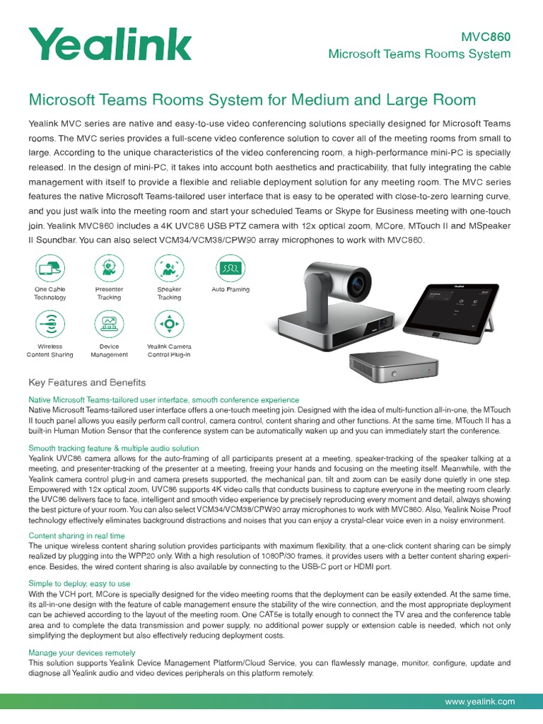 Yealink MVC860 Datasheet | PDF | Hdmi | Usb