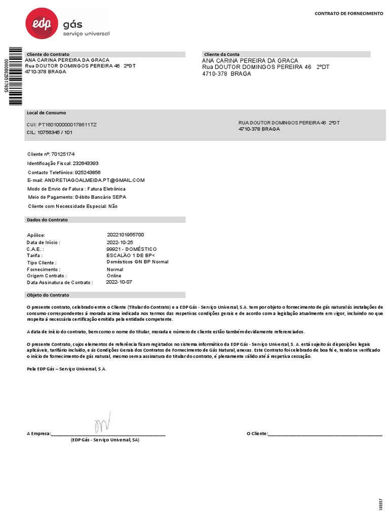 Contrato de fornecimento de gás natural celebrado entre a EDP Gás ...