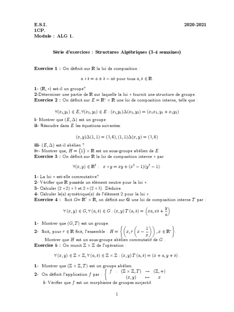 Série D'exercices - Structures Algebriques | PDF | Groupe (Mathématiques) | Anneau (mathématiques)
