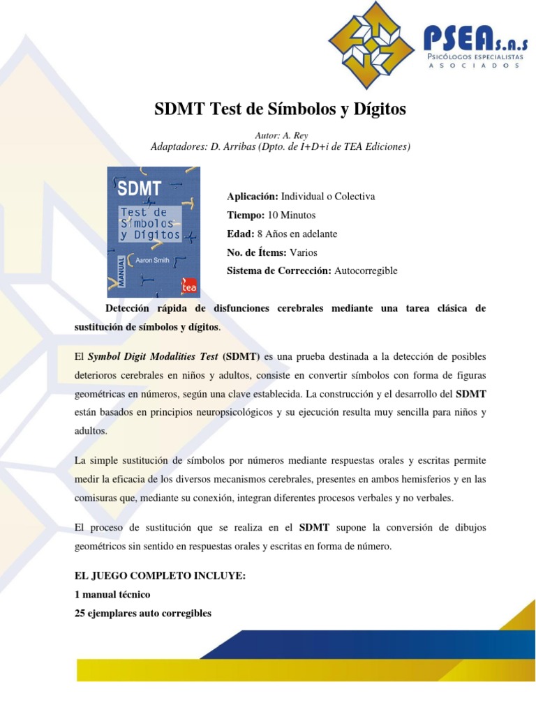 SDMT. Test de Simbolos y Digitos | PDF | Informática