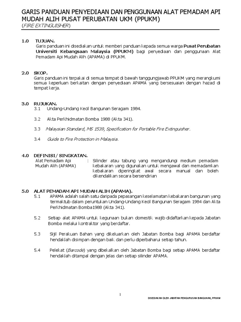Garis Panduan Penyediaan Penggunaan Alat Pemadam Api Mudah Alih | PDF