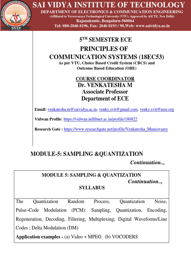 18EC53 MODULE 5 SAMPLING QUANTIZATION Continuation SVIT | PDF | Sampling (Signal Processing ...