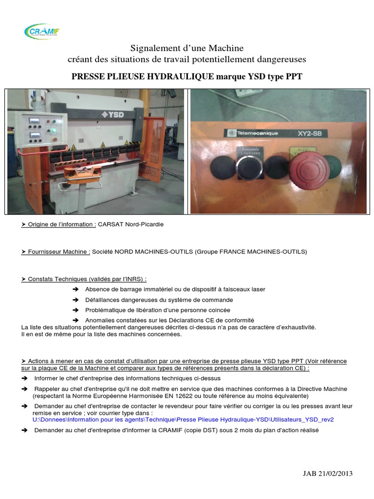 Sécurité Presse Plieuse Hydraulique YSD | PDF