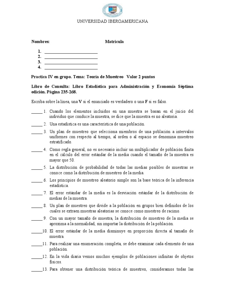 Practica de Muestreo | PDF | Muestreo (Estadísticas) | Desviación Estándar