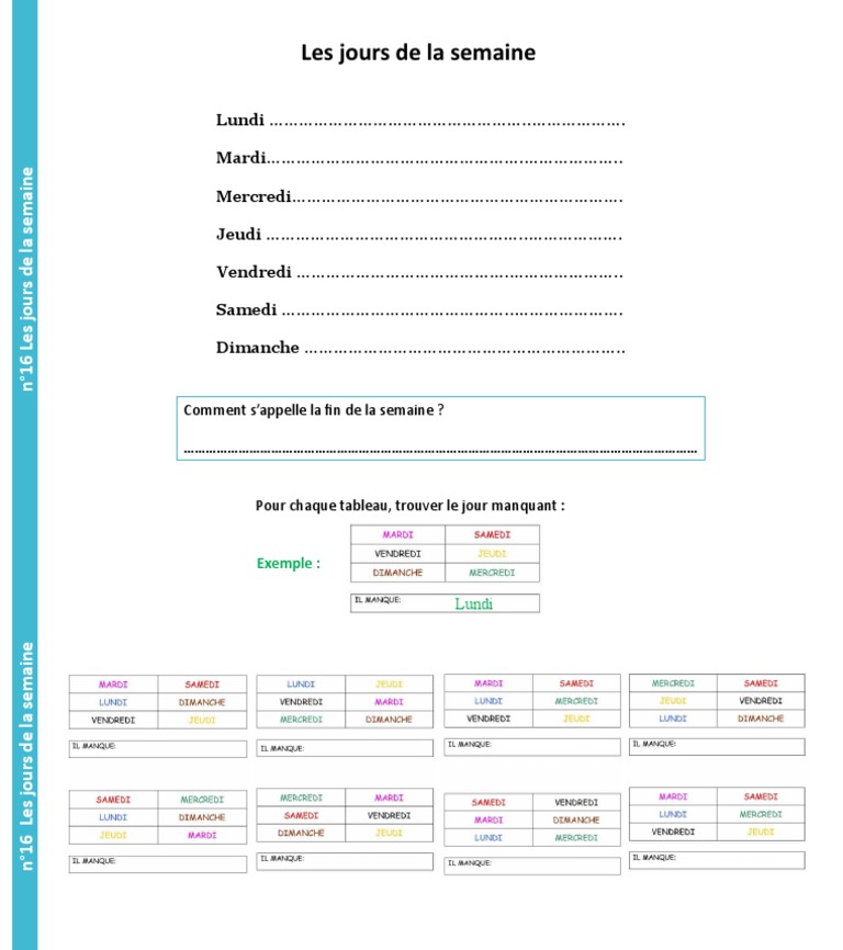 Apprendre les jours de la semaine FLE | PDF