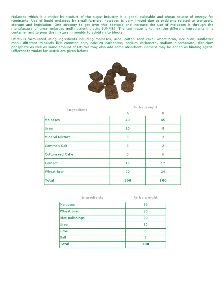 Urea Molassses Multinutrient Block (UMMB) | PDF | Cement | Molasses