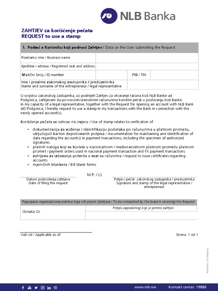 Zahtjev za korišćenje pečata | PDF