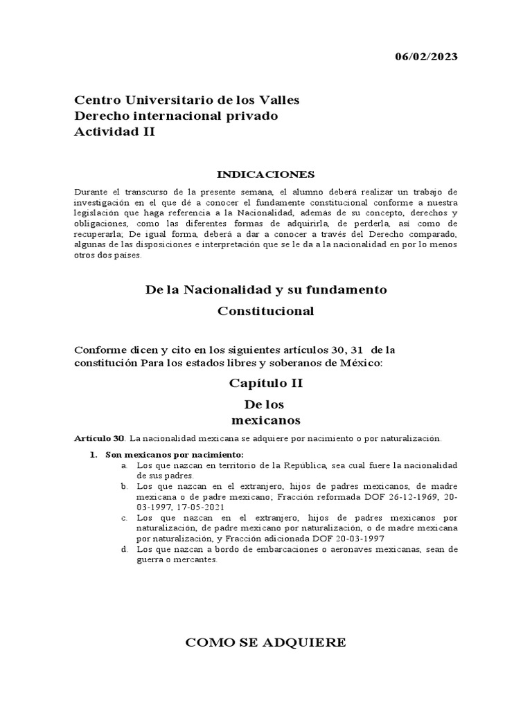 La Nacionalidad | PDF | Naturalización | México