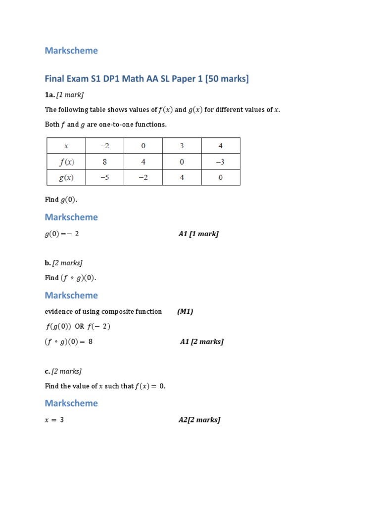 FE DP1 Math AASL P1 Sol | PDF | Quadratic Equation | Mathematics