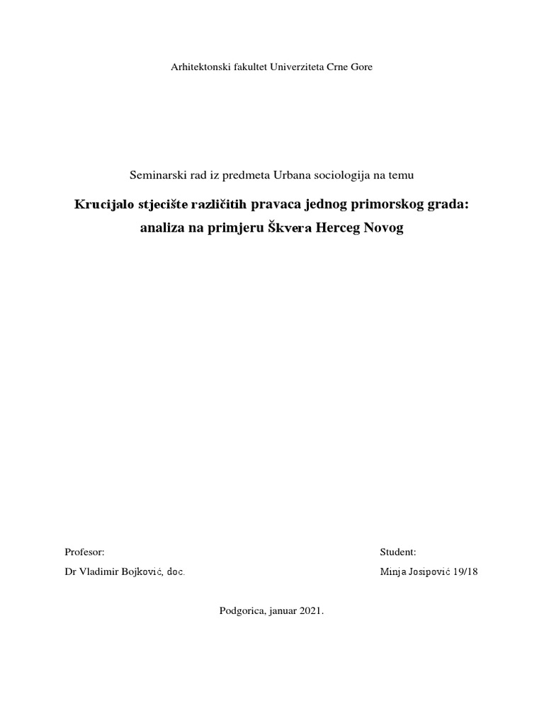 Minja Josipović 19 18 Seminarski Rad Urbana Sociologija | PDF
