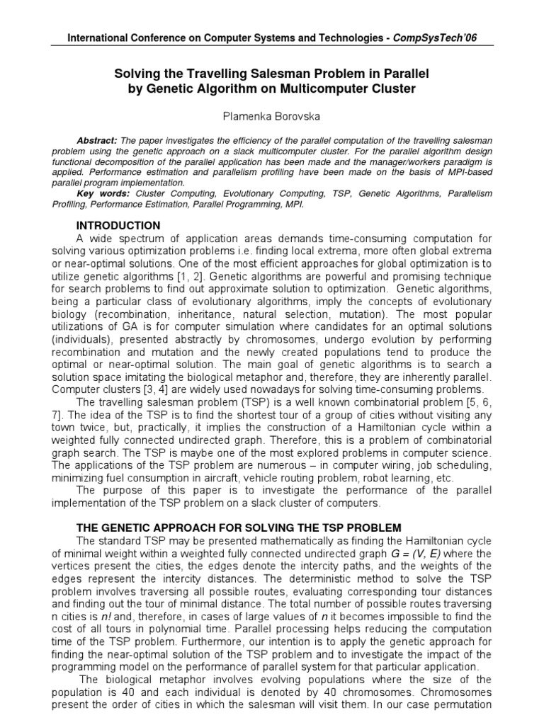 Solving The Travelling Salesman Problem in Parallel by Genetic ...