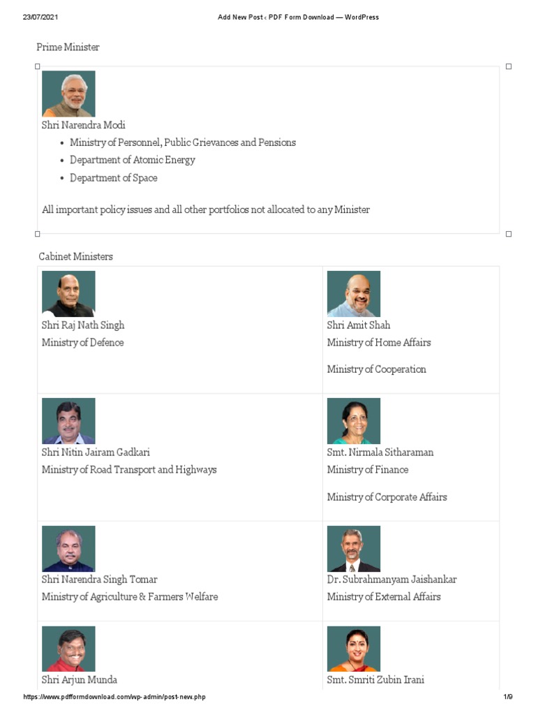List of Indian Cabinet Ministers and Ministers of State as of July 2021 ...