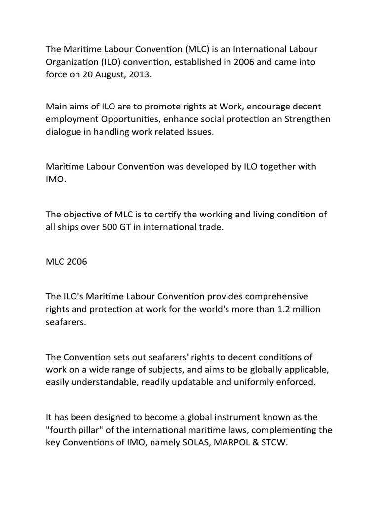 The Maritime Labour Convention | PDF | International Labour ...