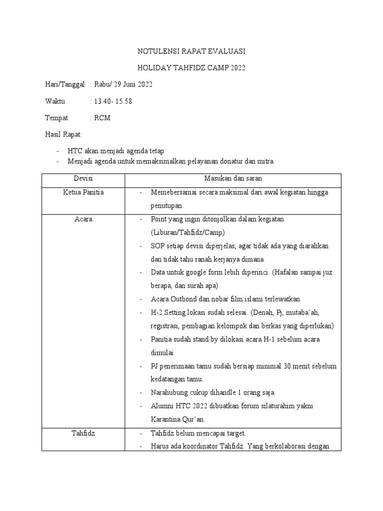 Notulensi Rapat Evaluasi | PDF