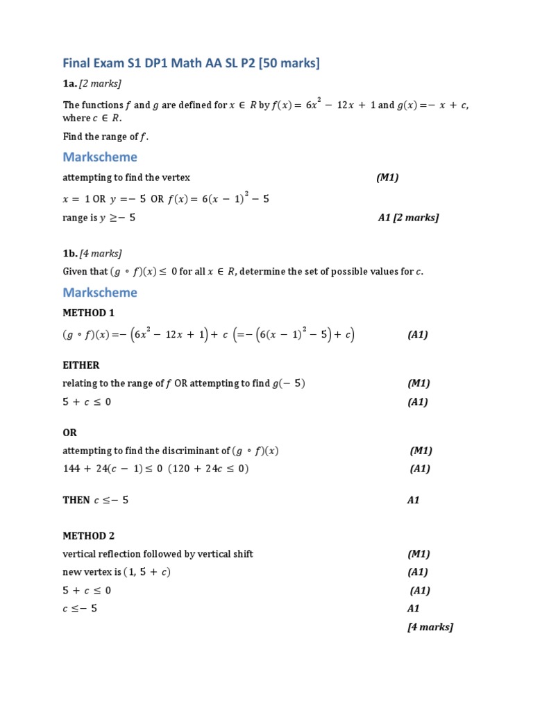 FE DP1 Math AASL P2 Sol | PDF | Function (Mathematics) | Mathematical ...