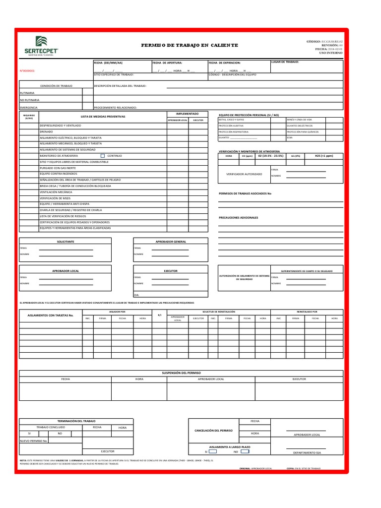 EC - GS.SS - RE.02 REV00 Permiso de Trabajo 3 | PDF