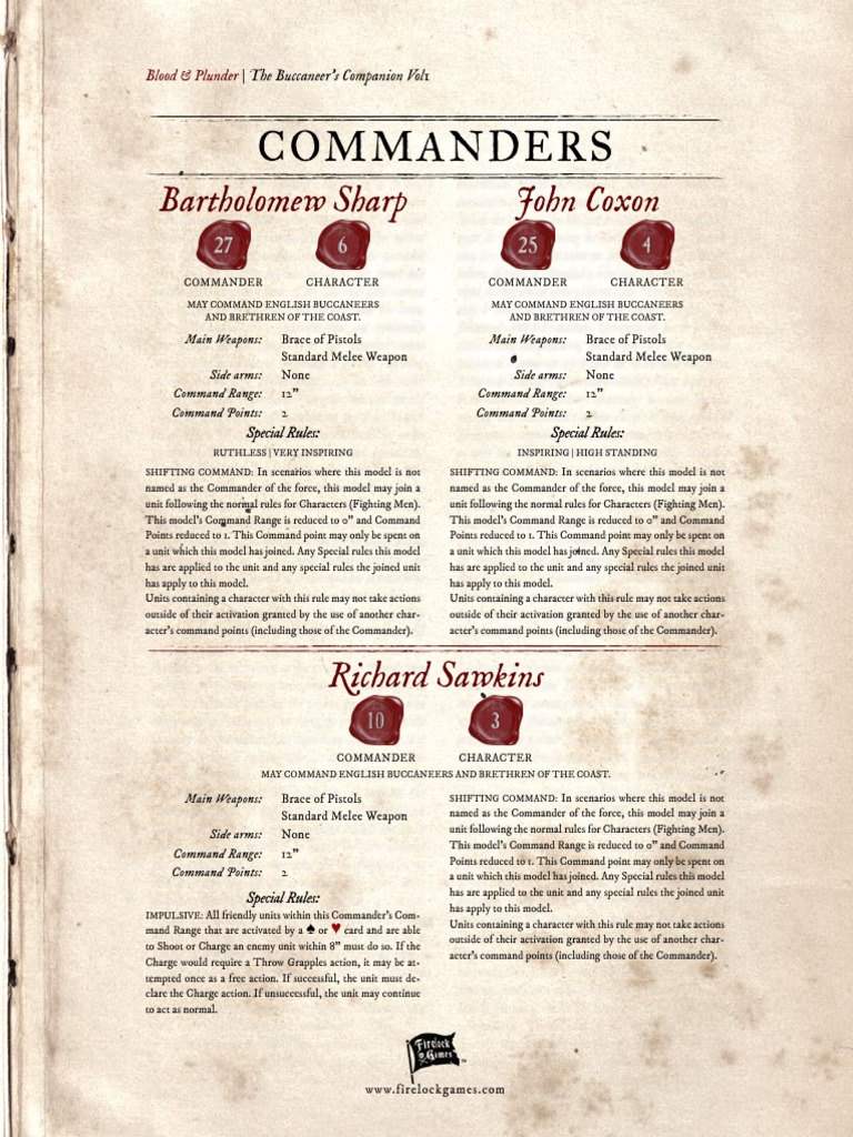 Buccaneer's Companion: Commanders Guide | PDF