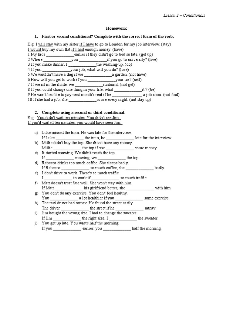 Conditionals - Homework | PDF