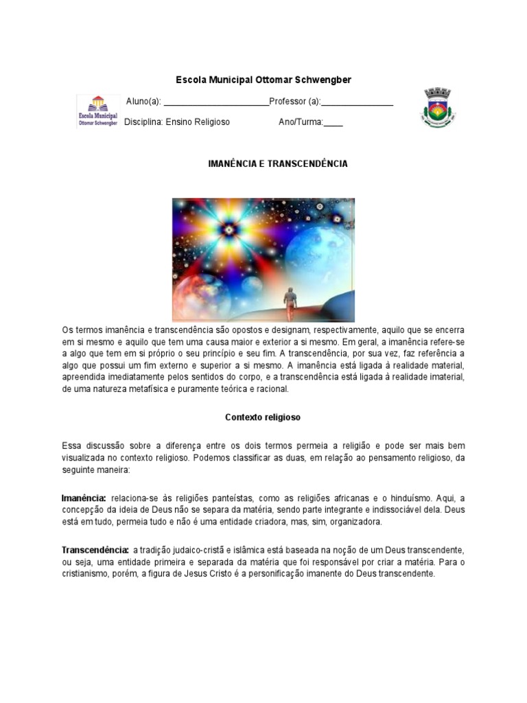 Imanência e Transcendência no Ensino Religioso | PDF | Transcendência ...