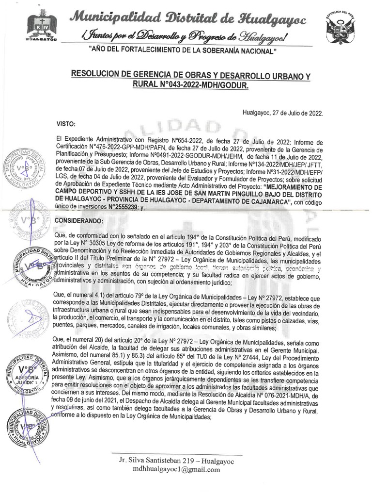 Resolucion de Aprobacion de Expediente Tecnico | PDF Resolucion de Aprobacion de Expediente Tecnico | PDF