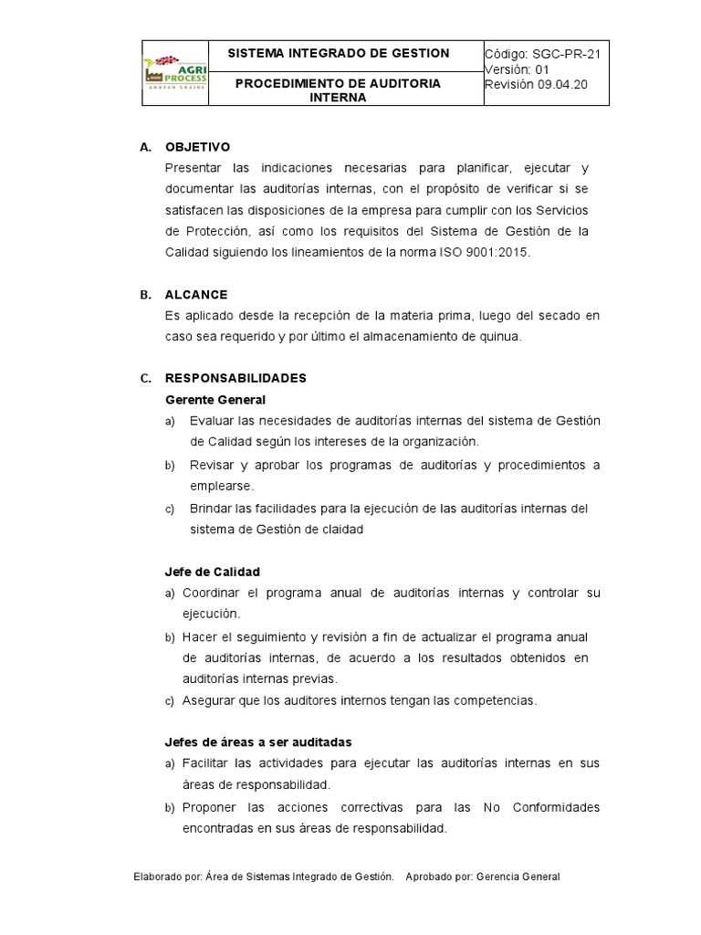 9.2 Procedimiento de Auditoría Interna | PDF | Auditoría | Economias