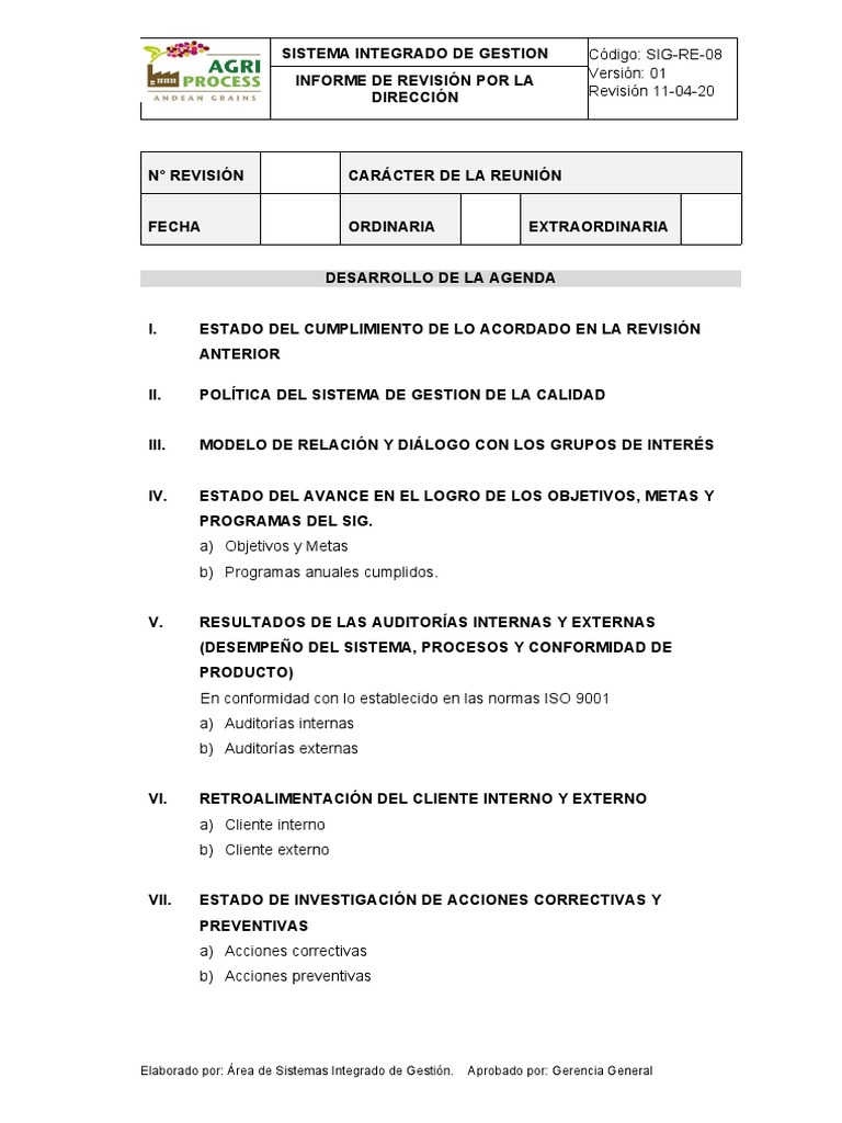 9.3 Informe de Revisión Por La Dirección | PDF | Calidad (comercial ...