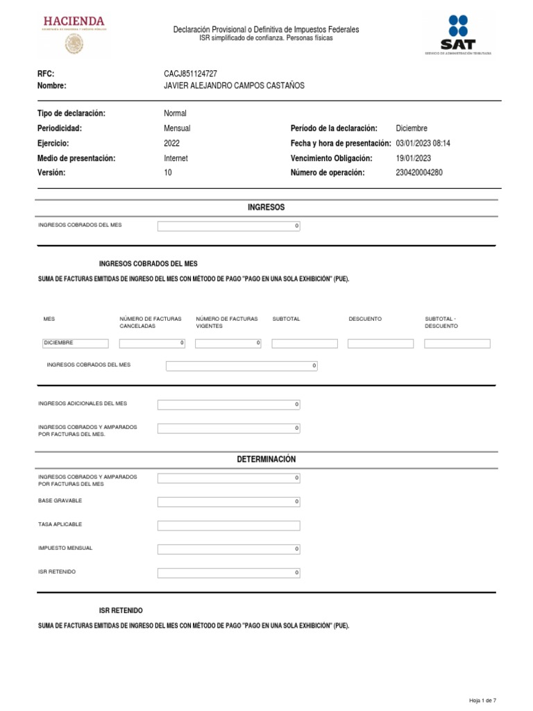 RFC: Nombre:: Declaración Provisional o Definitiva de Impuestos ...