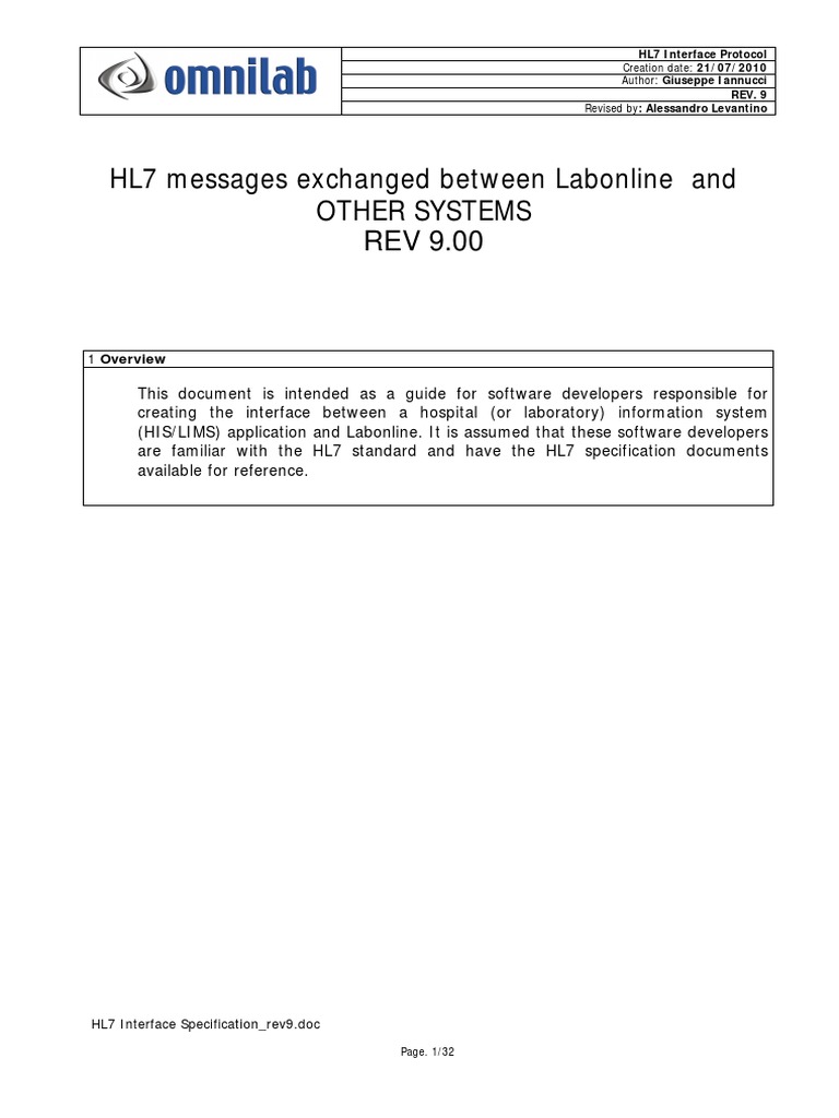 HL7 Interface Specification - Rev9 | PDF | Transmission Control Protocol | Computing