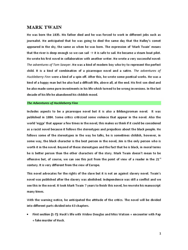 Mark Twain | PDF | Huckleberry Finn