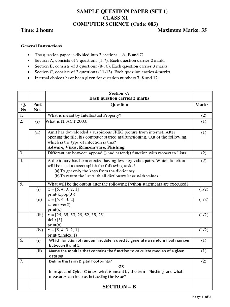 Xi CS SQP Set 1 | PDF | Data Type | Function (Mathematics)