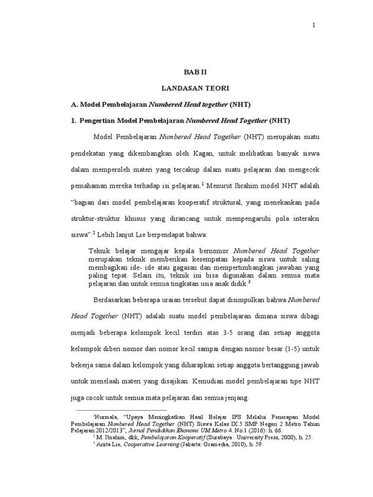 Bab Ii Landasan Teori A. Model Pembelajaran Numbered Head Together (NHT) 1. Pengertian Model ...