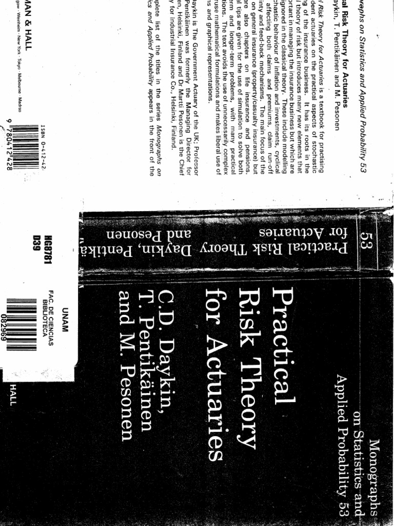 Practical Risk Theory for Actuaries - Daykin Pentikäinen and Pesonen | PDF