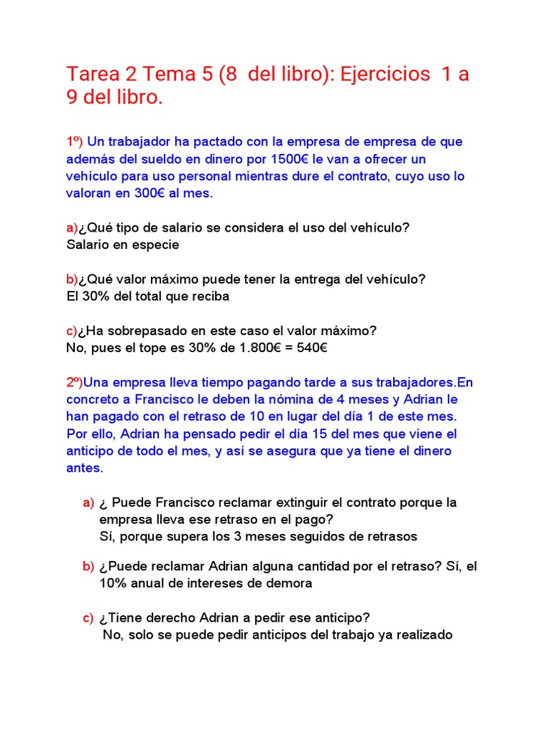 Tarea 2 Tema 5 (8 Del Libro) - Ejercicios 1 A 9 Del Libro | PDF | Salario | Economias