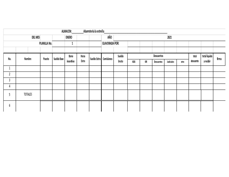 Planilla de Sueldos y Descuentos 2021 | PDF