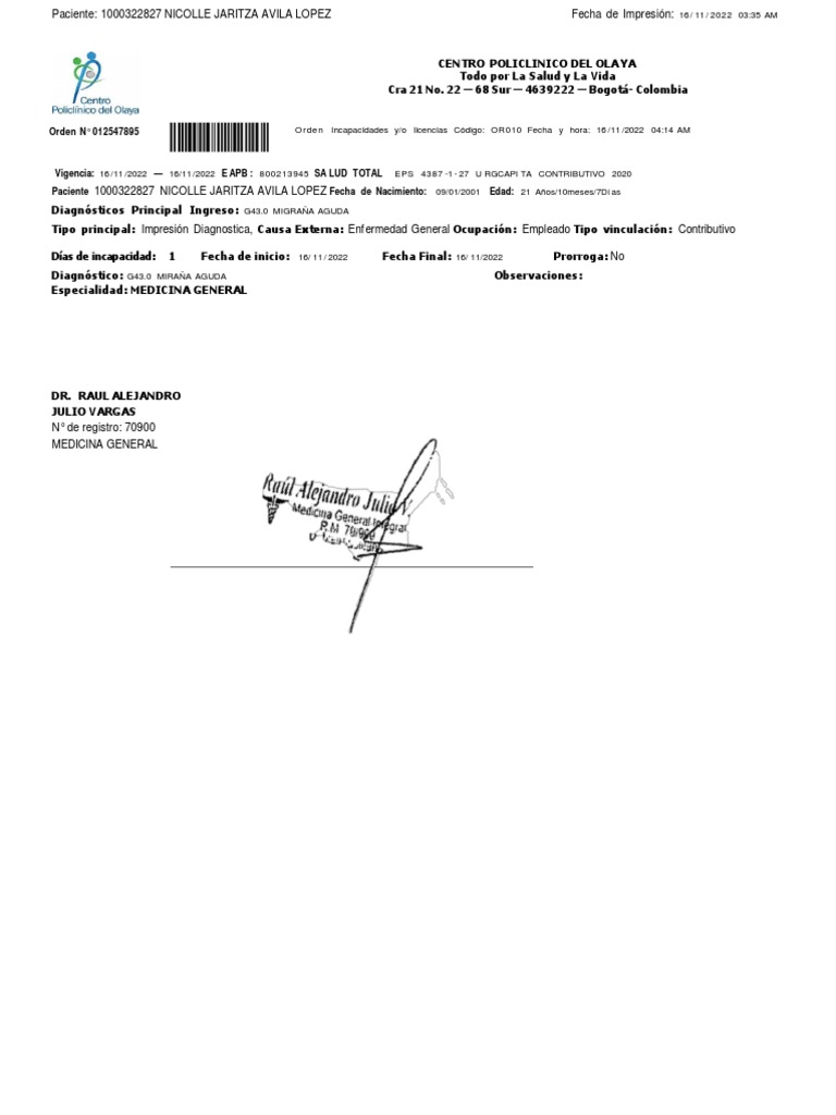 Formato Salud Total | PDF