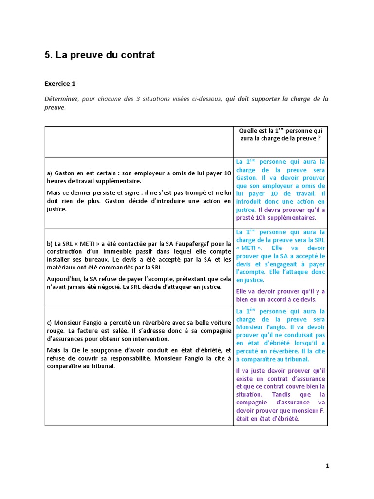 Preuve et Contrats: Cas Pratiques | PDF | Sodles | Business