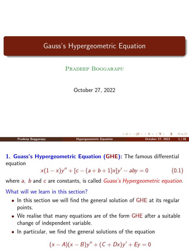 Gausss Hypergeometric Equation | PDF | Equations | Mathematics