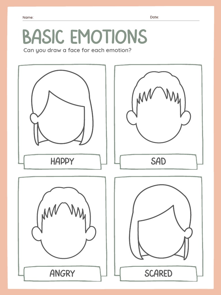 Green Pink Fun Basic Emotions Worksheet | PDF