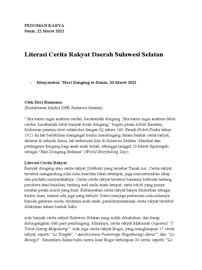 Manfaat Literasi Cerita Rakyat Sulsel | PDF