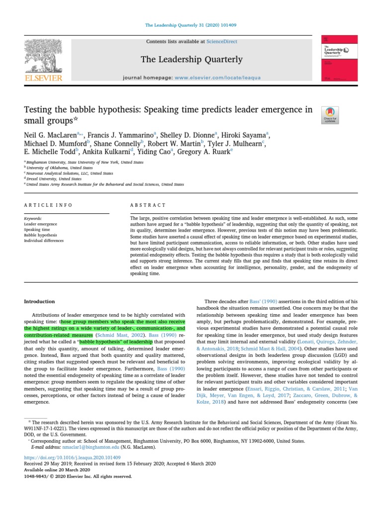 Babble Hypothesis | PDF | Leadership | Emergence